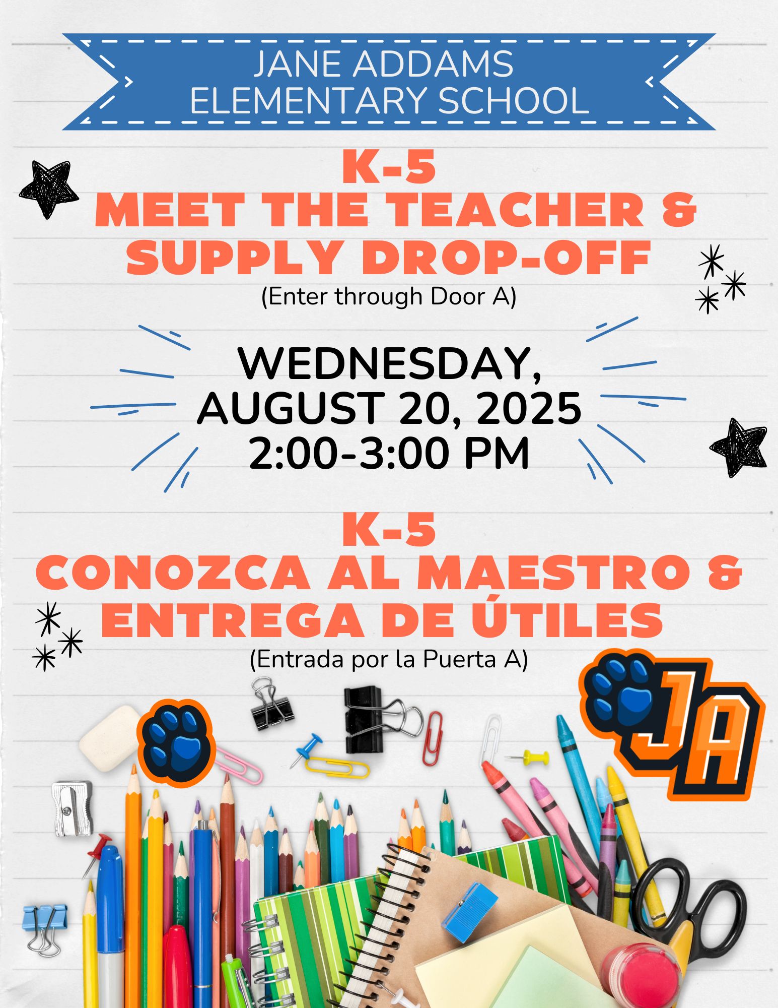 Jane Addams Elementary School - Meet the Teacher and Supply Drop-Off