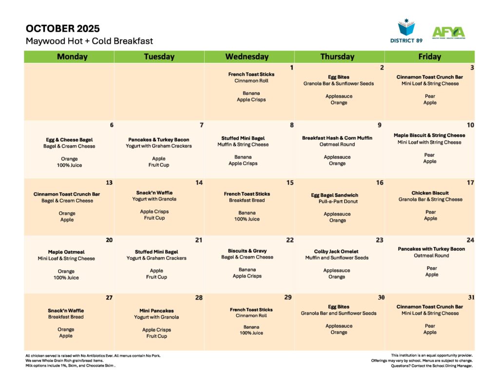Jane Addams Elementary School - October School Calendar and Menu