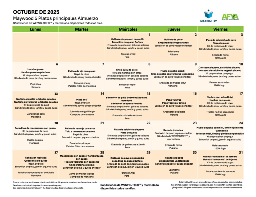 Jane Addams Elementary School - October School Calendar and Menu